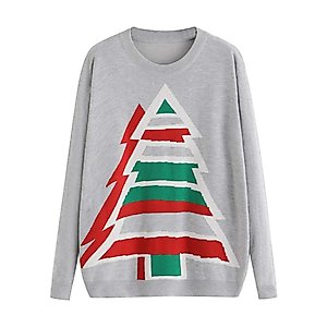 Women's Sweatshirt Thenlian Christmas Tree Print Women Long Sleeve O-Neck Pullover Sweatshirt Jumper(XXL, Gray)