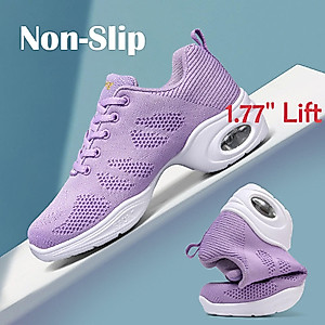 Womens Jazz Shoes Dance Sneakers Lace Up Breathable Air Cushion Lady Dancing Shoes Split Sole Zumba Trainers Athletic Walking Platform Black 38