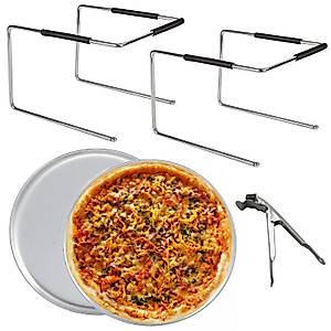 Tiger Chef Pizza Stand and Pizza Pan Set: Two Pizza Stands for Tables, Two 12 inch Pizza Pans and Pan Gripper