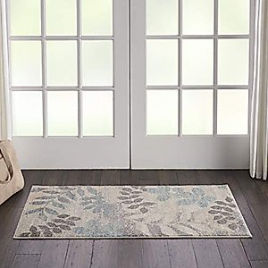 Nourison Tranquil Floral Ivory/Light Blue 2' x 4' Area -Rug, Easy -Cleaning, Non Shedding, Bed Room, Living Room, Dining Room, Kitchen (2x4)