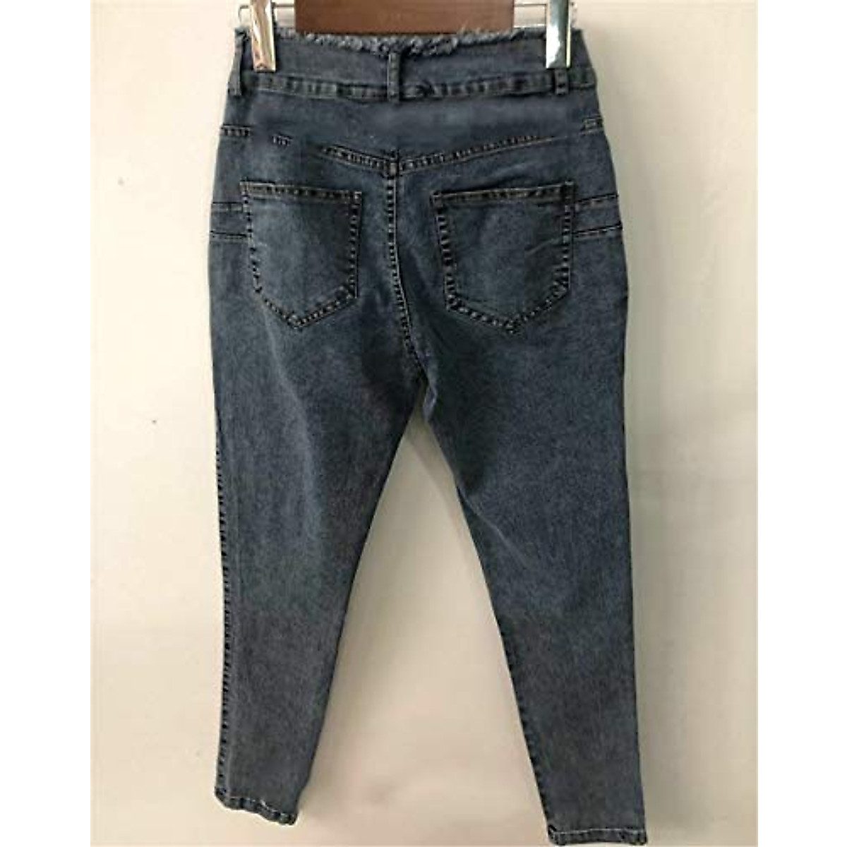 Andongnywell Women's Elastic Belted High Waist Casual Bow tie Jeans Long Pants with Pocket Trousers (Gray,X-Large)