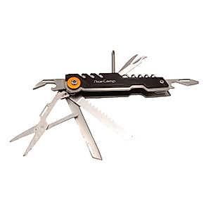 AceCamp 11-in-1 Compact Multi-Tool Pocket Knife, Blade, Saw, Scissors, Corkscrew, Nail File, Screwdrivers, Small Pick, Thread Loop, Bottle and Can Opener