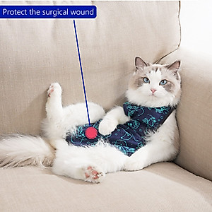 kzrfojy Cat After Surgery Recovery Suit / Onesie for Surgical Abdominal Wound Or Skin Diseases E-Collar Alternative Wear Cat Neutering Bodysuit Wear (Dark-Blue-M)