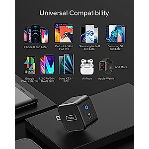 USB C Charger, INIU 20W PD3.0 Fast Charging Wall Charger with Foldable Plug, Universal USB Type C Power Adapter Block Compatible with iPhone 13 12 11 Pro XS X 8 Samsung S20 iPad Pro AirPods Google etc