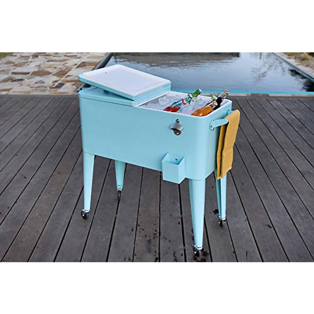 Permasteel PS-203-TURQ-AM 80 Quart Portable Rolling Patio Cooler, Turquoise