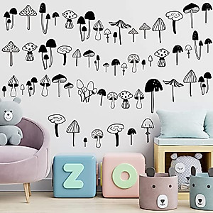 96 Pcs Mushroom Wall Stickers Cute Mushroom Wall Decals Black Removable Peel and Stick Wall Sticker for Kids Nursery Bedroom Room School Classroom Decor