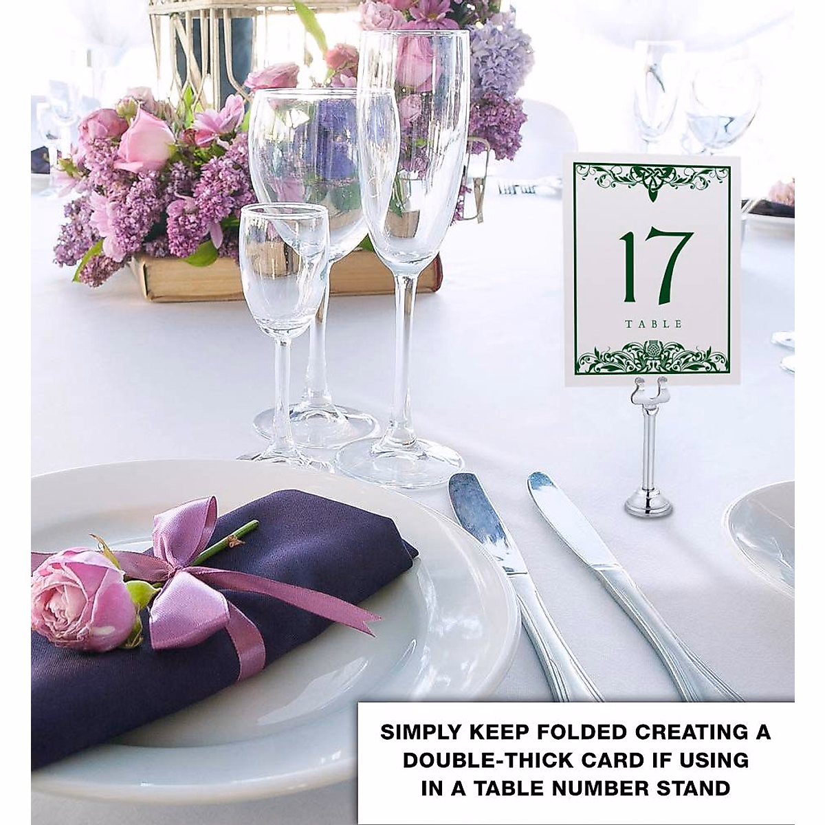 Scottish Thistle Wedding Table Numbers (Select Color/Quantity), White, Hunter Green, 1-40, Double Sided, Tent or Use in a Stand, Great for Parties & Restaurants