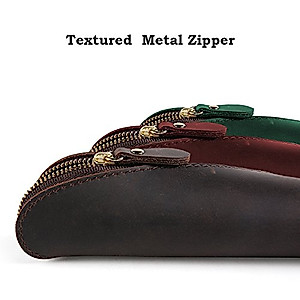 Genuine Leather Pencil Pouch Pen Holder Cosmetic Bag Lipstick Organizer Travel Makeup Case Full Grain Leather L7.9'' x W2'' (Brown)