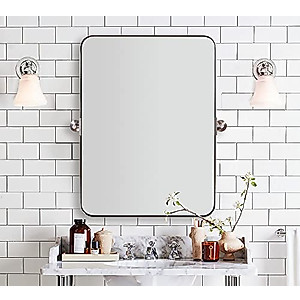 ANDY STAR 22"x34" Brushed Nickel Pivot Mirror for Bathroom, Silver Metal Frame Bathroom Mirrors for Wall，Rectangle Titling Vanity Wall Mirror with Rounded Corner Design Hangs Vertically Only