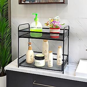 SETTFRFE Two Tier Shelf Organizer,Bathroom Countertop Organizer,Coffee Bar Counter Shelf,Black