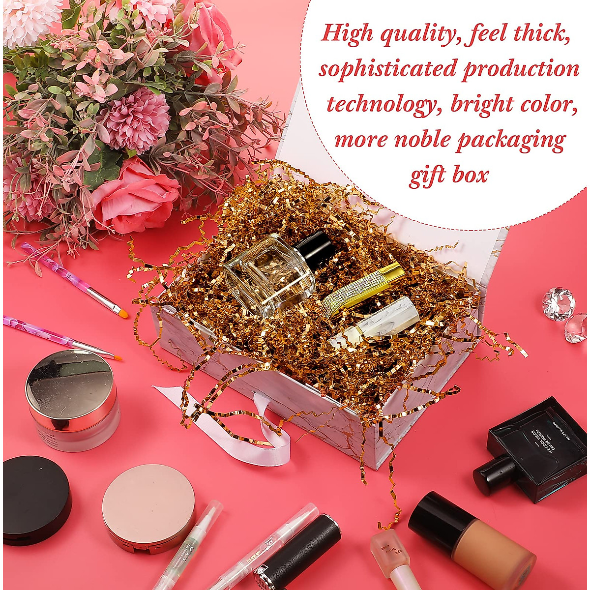 Outus Crinkle Cut Paper Shred Filler Shredded Paper for Gift Box Crinkle Paper Metallic Shredded Crinkle Cut Paper Easter Grass Tissue Paper for Wedding Birthday Wrapping Boxes Bags (Gold, 1 LB)