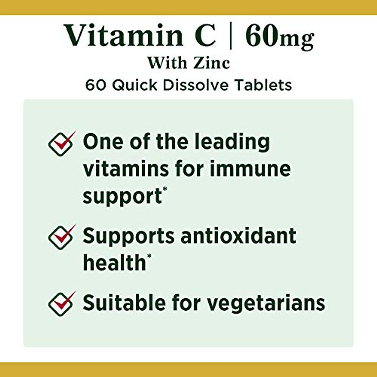 Vitamin C + Zinc by Nature's Bounty, Vitamin Supplement, Supports Immune Health, 60 mg, 60 Tablets