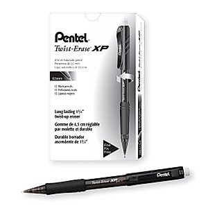 Pentel Twist Erase EXPRESS Automatic Pencil, 0.5mm Lead Size, Black Barrel, Box of 12 (QE415A)
