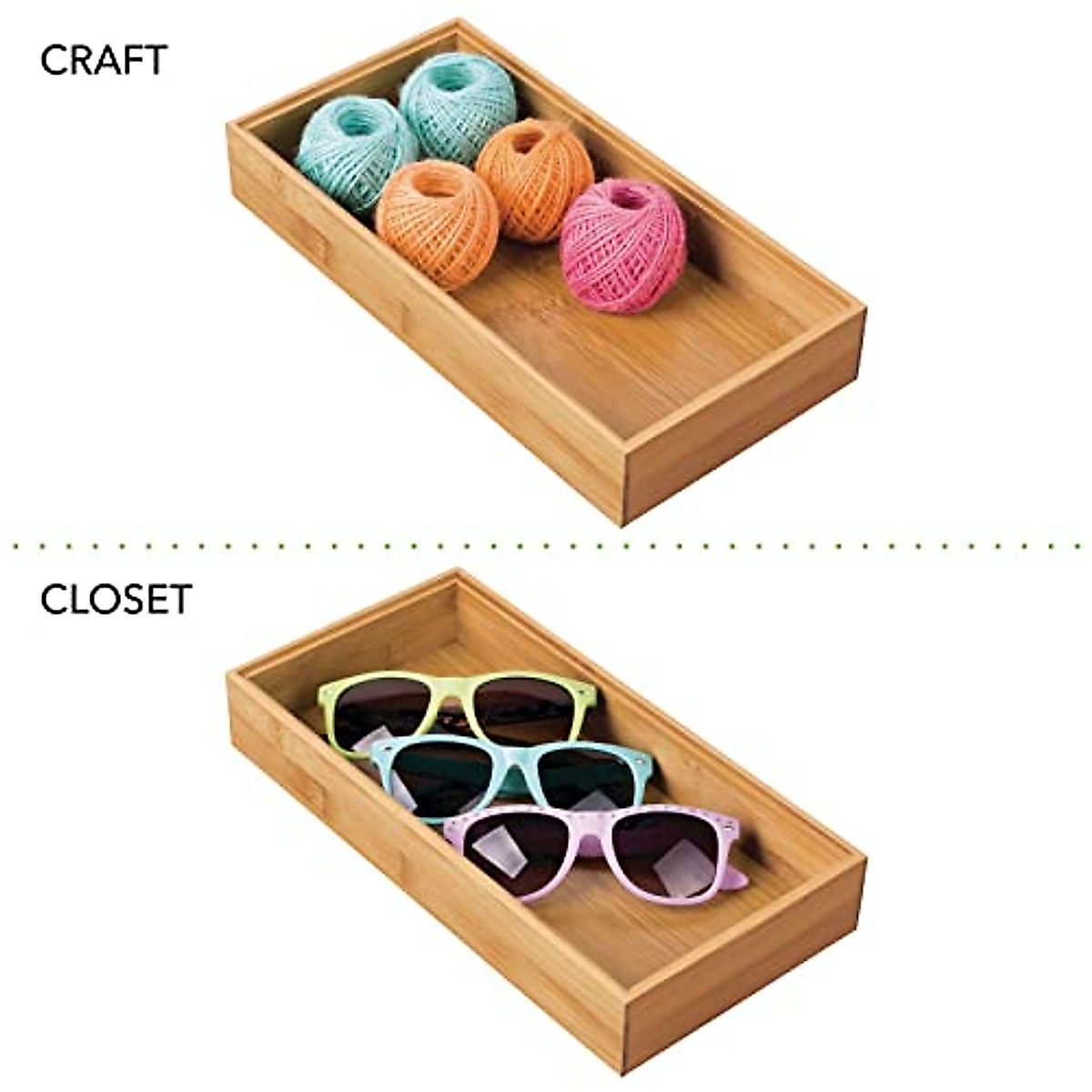 mDesign Wooden Bamboo Drawer Organizer for Office - 12" Long Stackable Storage Box Tray for Desk Drawers/Cabinet - Junk Drawer and Accessories Organization - Echo Collection - 4 Pack - Natural Wood