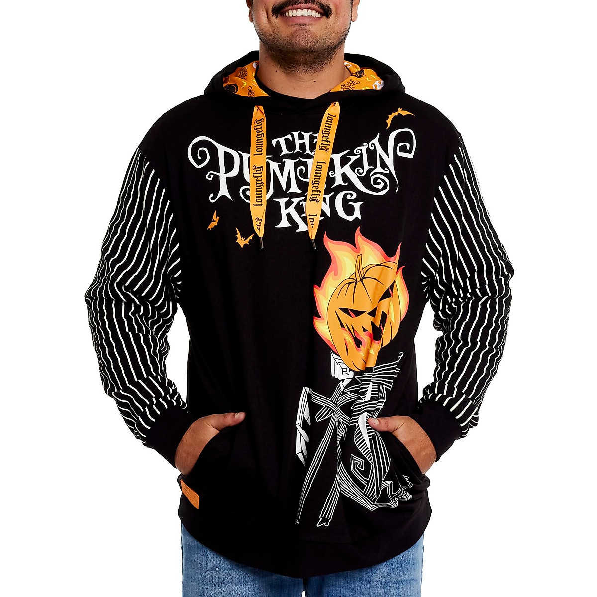 Loungefly Apparel Disney Nightmare Before Christmas Pumpkin King Hoodie, Large Black