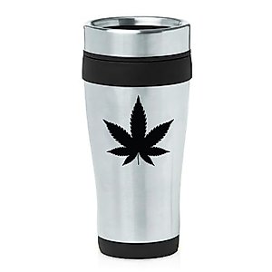 16oz Insulated Stainless Steel Travel Mug Coffee Mug Tumbler Cannabis Marijuana Pot Leaf (Black)