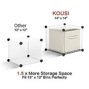 KOUSI Portable Storage Cubes-14 x14 Cube (16 Cubes)-More Stable (add Metal Panel) Cube Shelves with Doors, Modular Bookshelf Units，Clothes Storage Shelves，Room Organizer for Cubby Cube