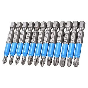 Fixinus 12 Pieces Magnetic Phillips & Pozidriv Screwdriver Bit Set, 1/4 Inch Hex Shank Anti Slip Drill Bits PH1, PH2, PH3, PZ1, PZ2, PZ3-50 mm Length