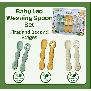 omoBaby 6 Pack Baby Led Weaning Silicone Spoons (Yellow)