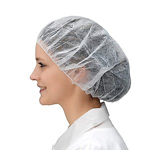 Disposable Bouffant (Hair Net) Caps, Spun-bounded Poly, White Hair Head Cover Net 21 Inches by Careoutfit (100)