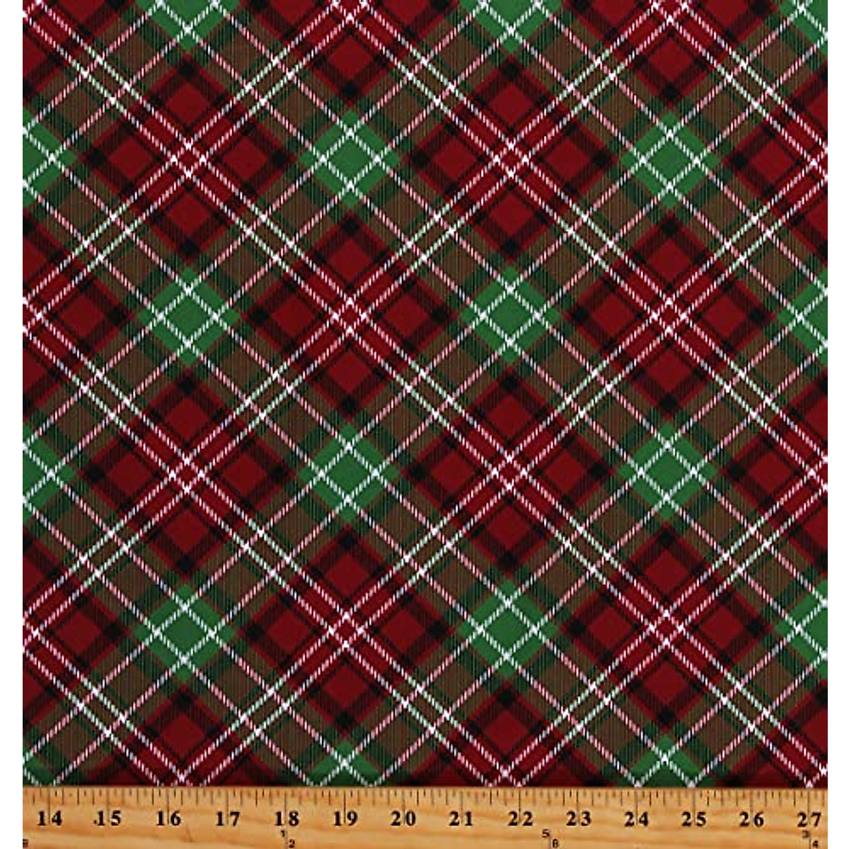Cotton Christmas Plaid Red and Green Diagonal Plaid Holidays Cotton Fabric Print by The Yard