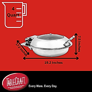 Tablecraft Stainless Steel Induction Chafing Dish, Quick View Window, Vented, Slow Closing Safety Lid, Round 4 Quart Server, Professional Commercial Restaurant, Catering, Foodservice Use
