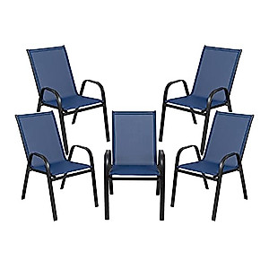 EMMA + OLIVER 5 Pack Navy Outdoor Stack Chair with Flex Comfort Material - Patio Stack Chair