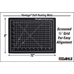 Dahle Vantage 10670 Self-Healing Cutting Mat, 9"x12", 1/2" Grid, 5 Layers for Max Healing, Perfect for Crafts & Sewing, Black