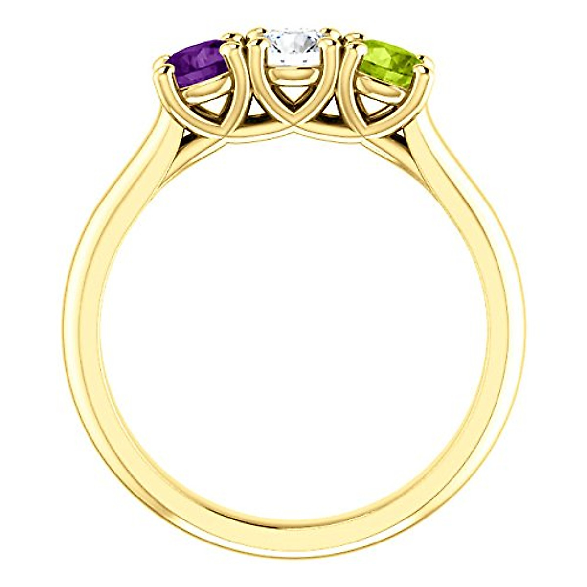 Family Mothers Ring 3 Birthstones Solid 10k White or Yellow or Rose Gold (yellow-gold, 6.5)