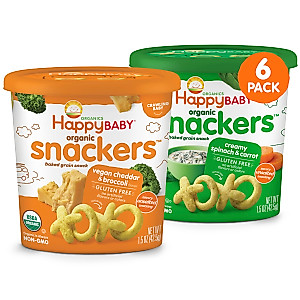 Happy Baby Organics Snackers Baked Grain Snack, 2 Flavor Veggie Variety Pack, 1.5 Ounce (Pack of 6)