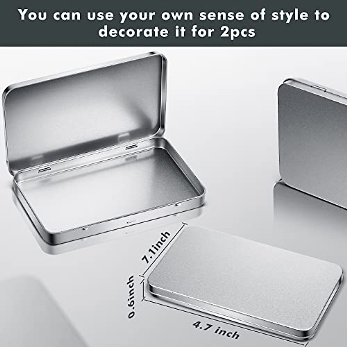 Metal Rectangular Tin Metal Hinged Lid Tin Metal Empty Box Container Silver Rectangular Storage Tin Box with Lid for Watercolor Jewelry Makeup Pill Candy Craft Organize (10 Pieces)