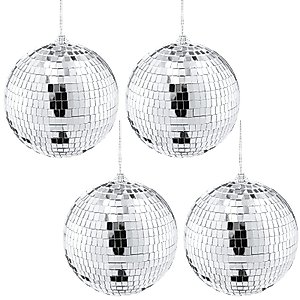 Suwimut 4 Pack Mirror Disco Ball, 6 Inch Cool and Fun Silver Hanging Party Disco Ball with Attached String for a Party or Dj Light Effect, Party Decorations, Home Decorations, Stage Props