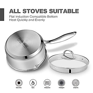 Mr Rudolf Stainless Steel Saucepan with Glass Lid, Strainer Lid, Two Side Spouts for Easy Pour with Ergonomic Handle, Multipurpose Sauce Pan with Lid, Sauce Pot (Tri-Ply Capsule Bottom, 2.0 Quart)