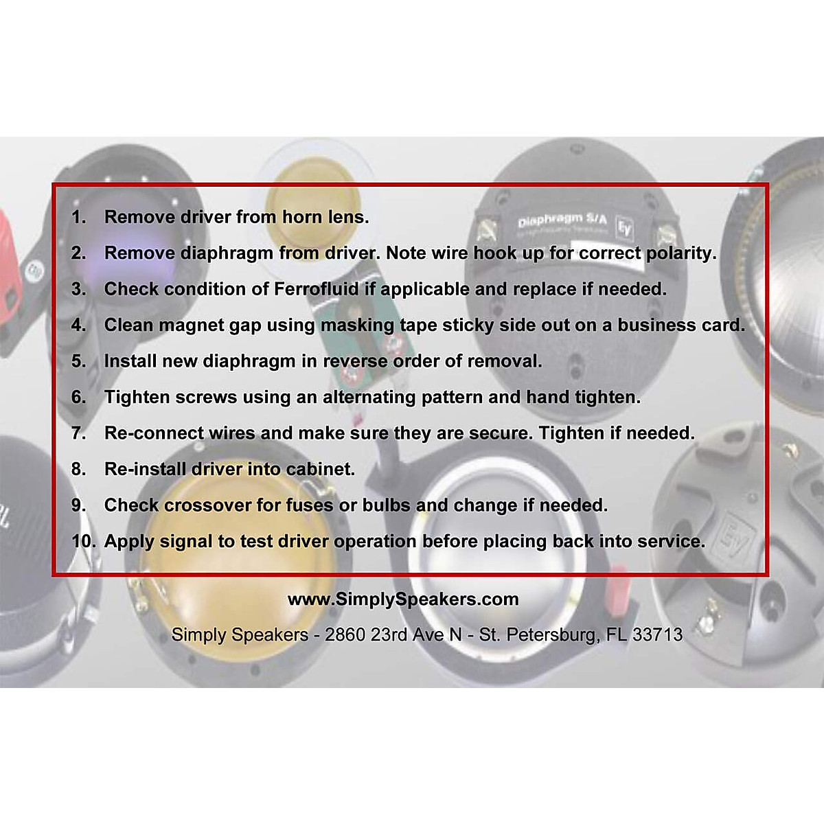 SS Audio Diaphragm Compatible with JBL 2416H, 2416H-1, D-2416