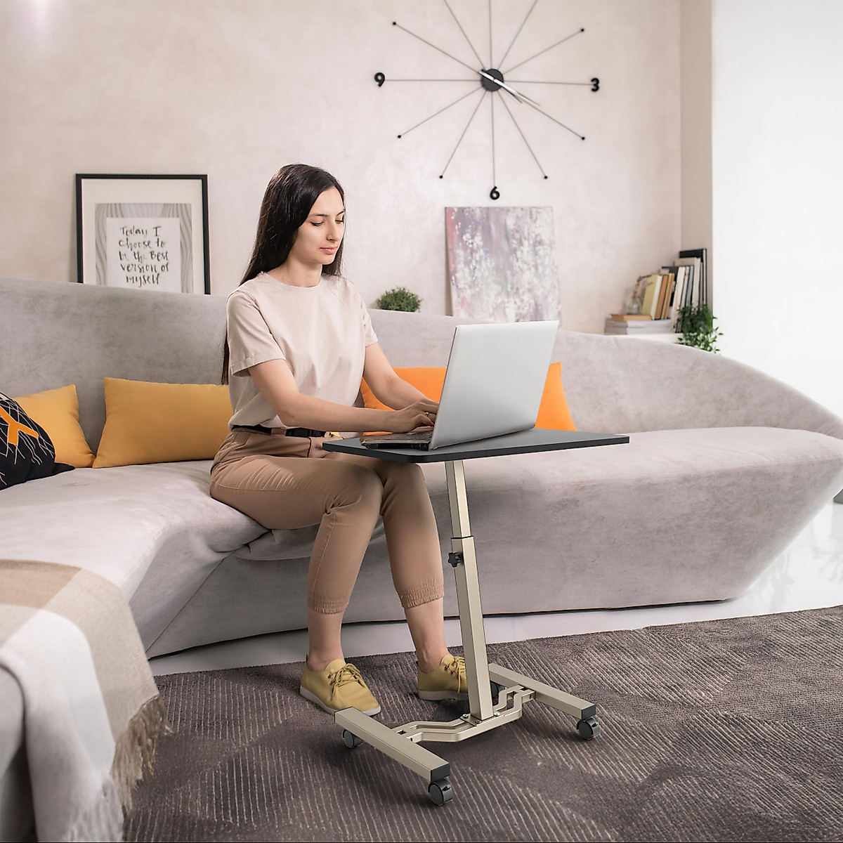 Le Crozz Height Adjustable Mobile Laptop Stand Desk Rolling Cart, Height Adjustable from 28'' to 33''