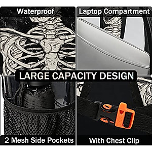 bisibuy Skull Marble Pattern Clear Backpack Stadium Approved Heavy Duty PVC Transparent Backpacks Large See Through Bag for Work Travel Sports Events Concerts