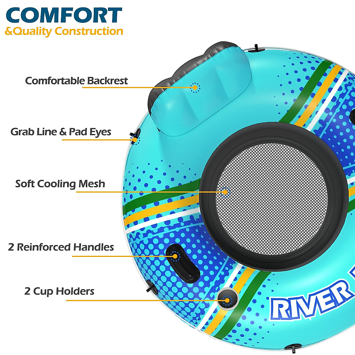 Jasonwell Inflatable River Tube Float - Heavy Duty River Float Pool Floats Lake Premium Water Tubes for Floating Recreational River Raft Lounge Floaties with 2 Cup Holders for Adult