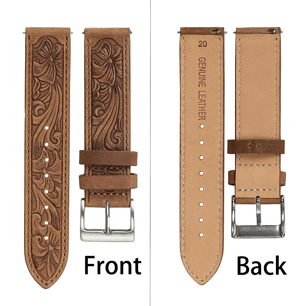 Deeplus 22mm Leather Watch Bands, Western Retro Embossed Leather Bands Compatible with Samsung Galaxy Watch 46/45mm, Gear S3 Frontier, Huawei Watch GT, Garmin Vivoactive 4/Forerunner 945, Retro Brown