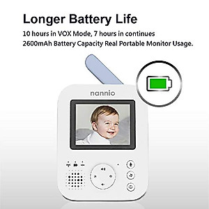 nannio Baby Monitor Hero2 Video Baby Monitors with Camera and Audio, Two-Way Talk, Auto Night Vision, Voice Activation, 5 Lullabies, 985ft Range, Long Battery Life, Baby Gifts, 2 Years Warranty