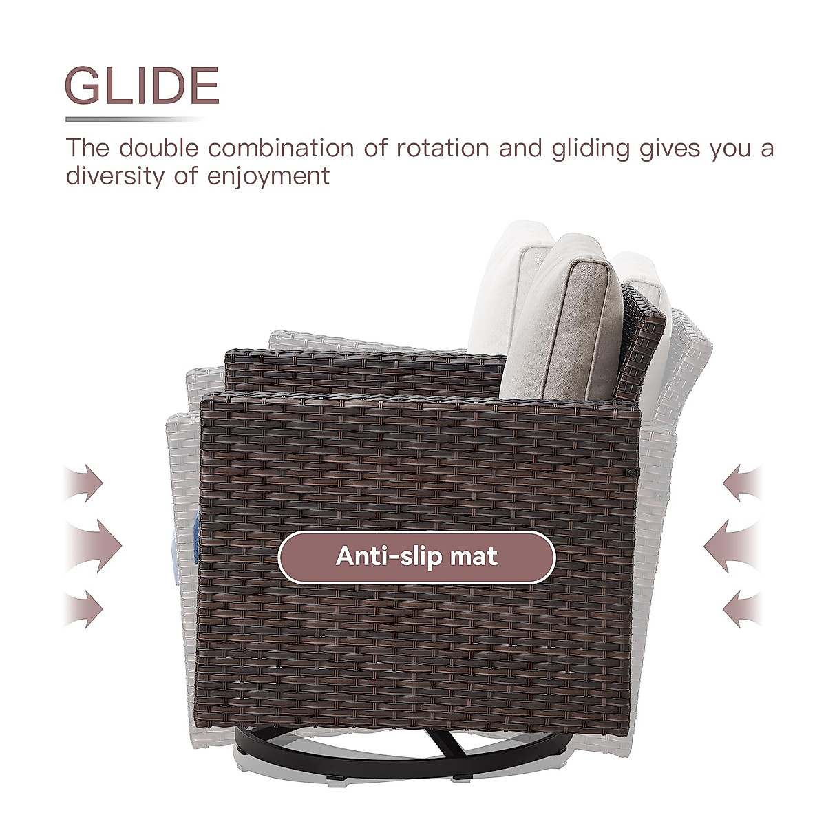 HUMMUH Outdoor Swivel Chairs Set of 2,PE Wicker Patio Furniture Rocker Glider Chairs for Porch Balcony Deck Garden