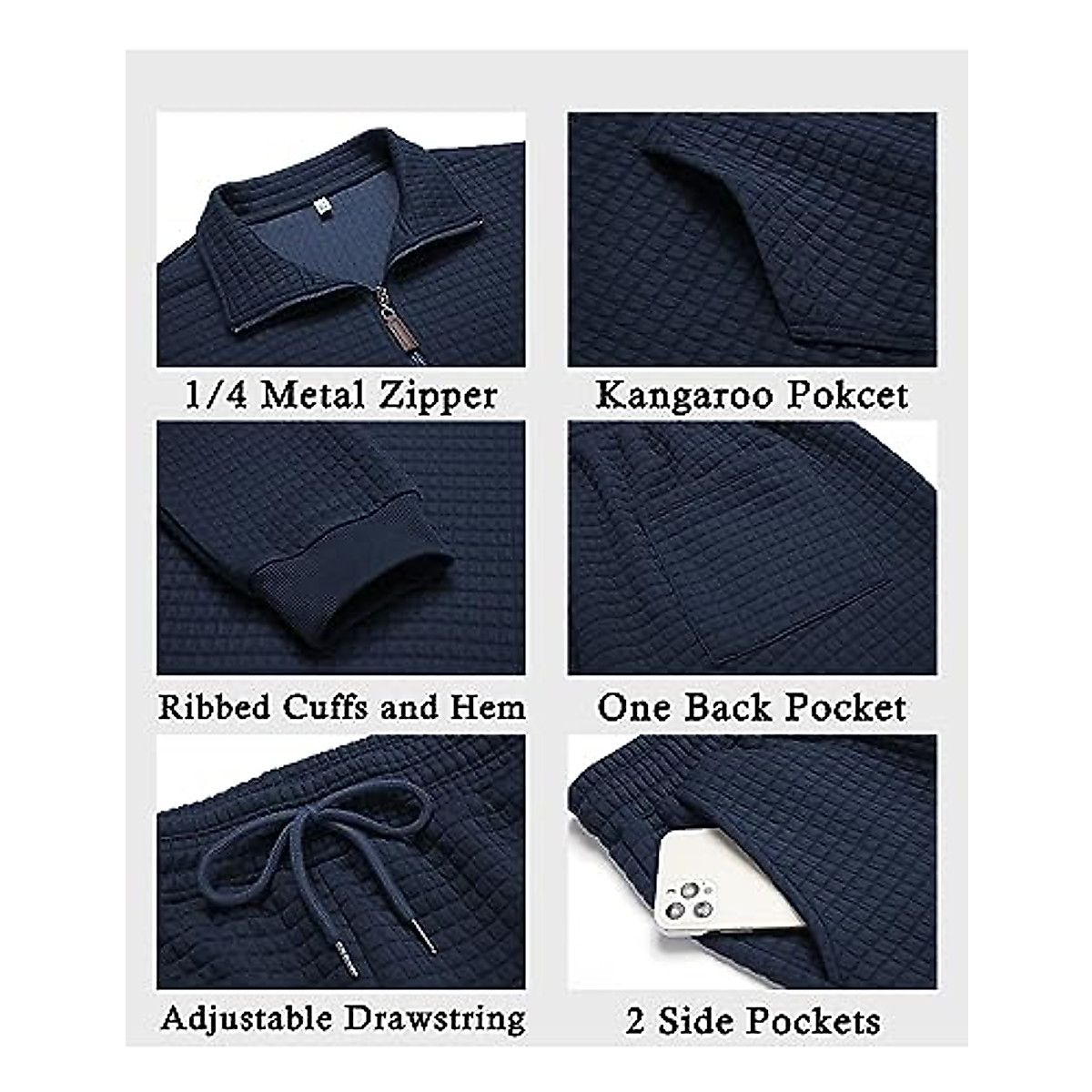 COOFANDY Men's Tracksuit 2 Piece Quarter Zip Sweatsuit Workout Plaid Jacquard Jogging Suit Set