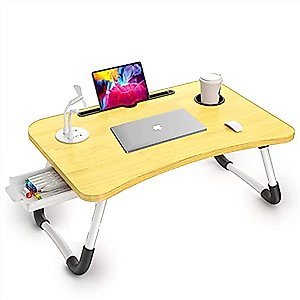 Laptop Stand for Bed with USB,Foldable Desk Bed Tray with USB Charge Port/Fan/LED Light Cup Holder/Storage Drawer, Bed Table Tray for Working, Watching Movie on Bed/Couch/Sofa/Floor by QPEY