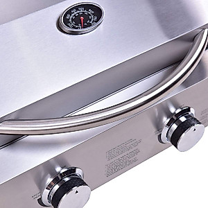 Kanizz Portable Patio LPG Dual Burner Barbeque Grill Stove w/Lid, Garden Camping Kitchen Tabletop Grill Double Burner Head 20,000 BTU Max LPG, Low Smoke Adjustable 2 Burner