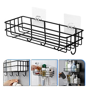 DOITOOL Self Adhesive Bathroom Shelf with Hooks, Shower Organizer Metal Shower Rack Bathroom Storage Basket, Kitchen Organization and Bathroom Storage