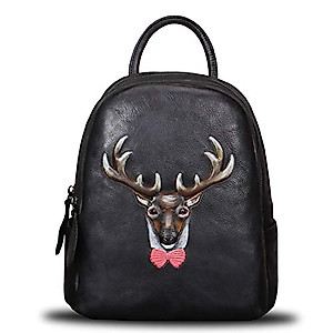 Backpack Purse for Women Genuine Leather Vintage Fashion Bookbag Handmade Casual Satchel (Black)