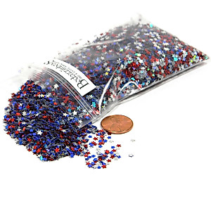 50 Grams of 45,000 Red White Blue Tiny 2.5mm Star Shaped USA Patriotic Theme Plastic Sequins for Table Confetti or Vase Filler