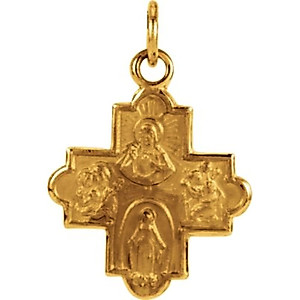 Bonyak Jewelry 14k Yellow Gold 12x12 mm Four-Way Cross Medal (Petite Size)