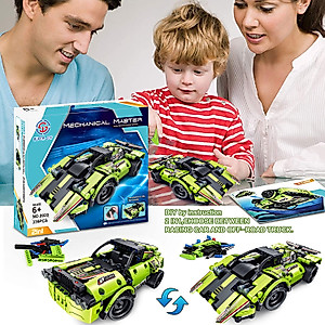STEM Building Toys for Kids, 335 Piece Building Kit 2 in 1 Remote Control Racing Car Snap Together Engineering Kits Early Learning Racecar Building Blocks Best Gift for 6＋Year Old Boys and Girls
