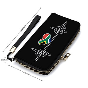 South Africa Heart Beat Women’s Long Wallet PU Clutch Purse with Wristlet Strap Zipper Mini Handbag