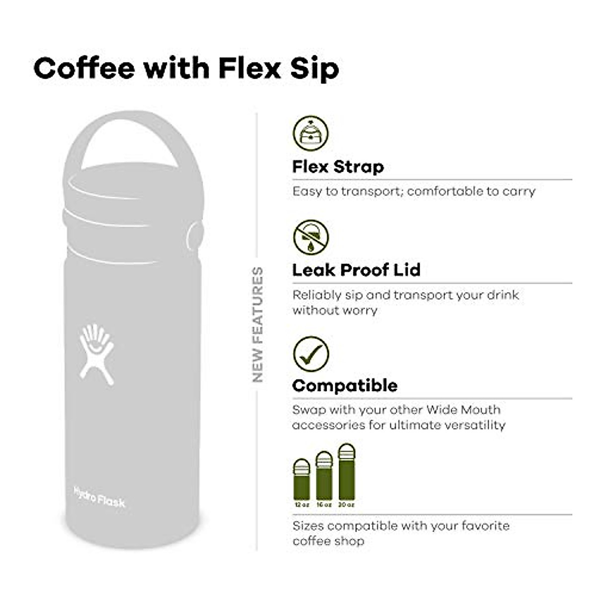 Hydro Flask 12 oz. Coffee Travel Mug - Insulated, Stainless Steel, & Reusable with Wide Flex Sip Lid, Olive